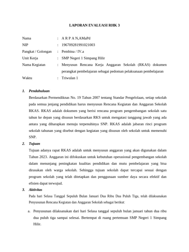 Laporan Evaluasi RHK 3 | PDF