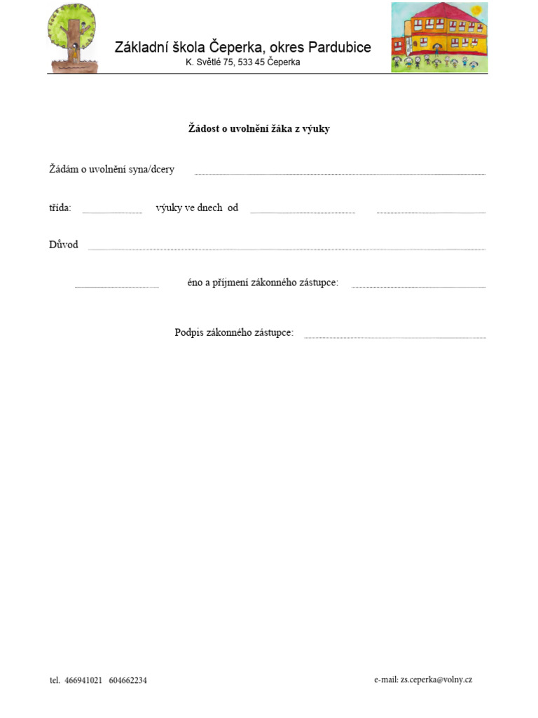 Zadost o Uvolneni Zaka Z Vyuky Ceperka | PDF