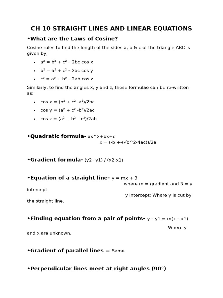 CH 10 Straight Lines and Linear Equations | PDF