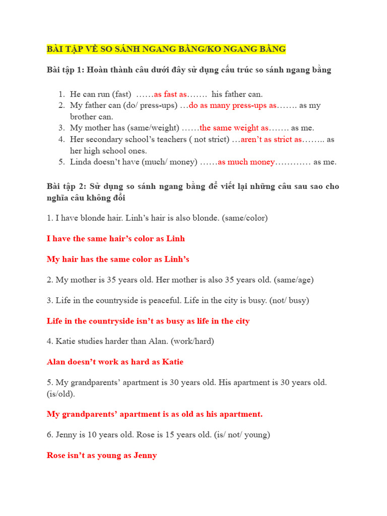 Bài Tập So Sánh Tiếng Việt | PDF | Language Arts & Discipline | Foreign Language Studies