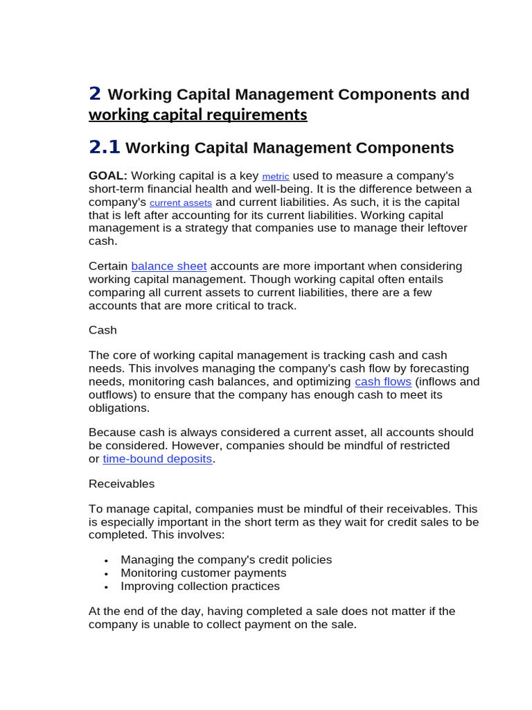 2 Working Capital Management Components and Working Capital Requirements | PDF | Working Capital ...