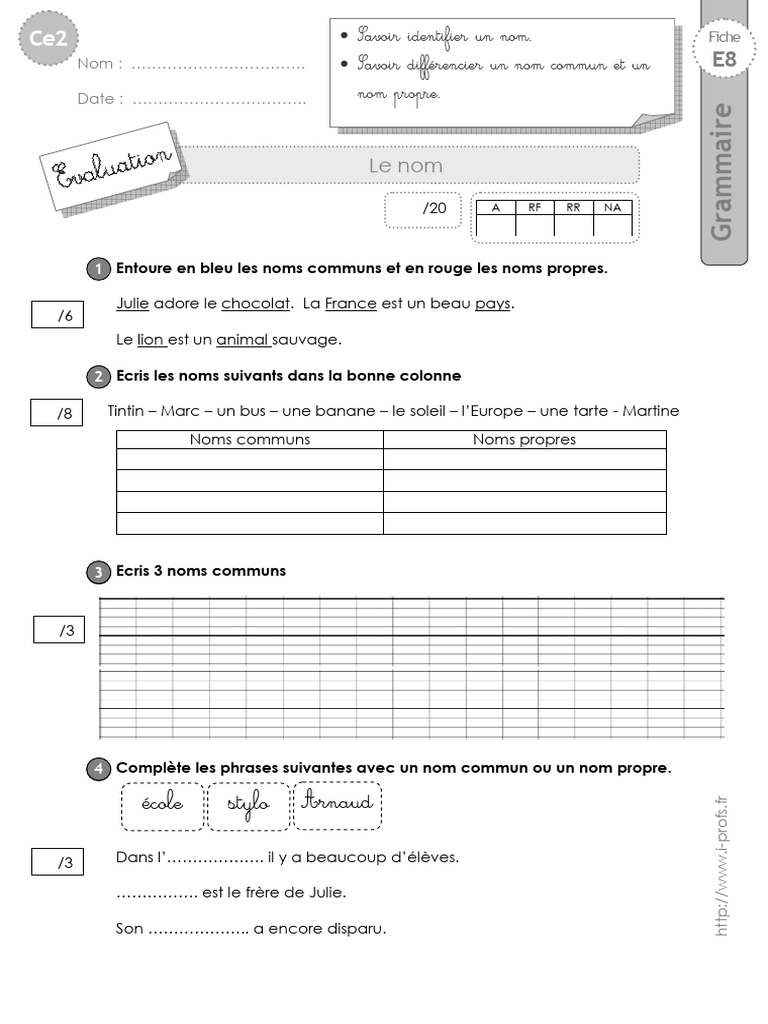Évaluation CE2 : Noms Communs et Propres | PDF | Agriculture
