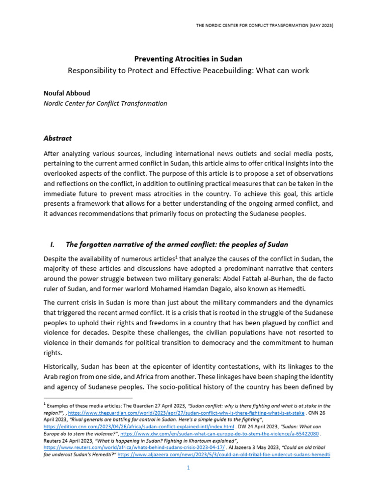 Preventing Atrocities in Sudan - Noufal Abboud 050323 | PDF | Responsibility To Protect | Sudan