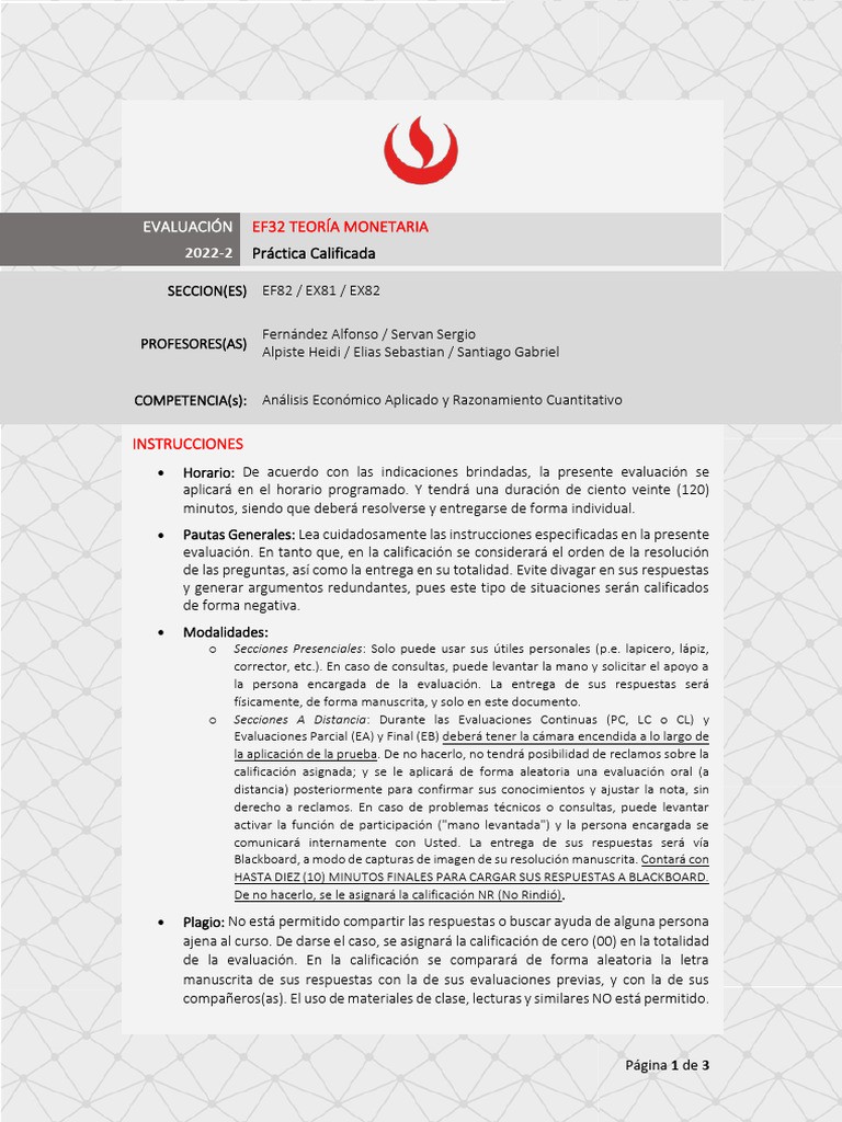 Propuesta - PC1_2022_02 Teoría Monetaria V.F | PDF | Elasticidad (economía) | Teoría de la ...