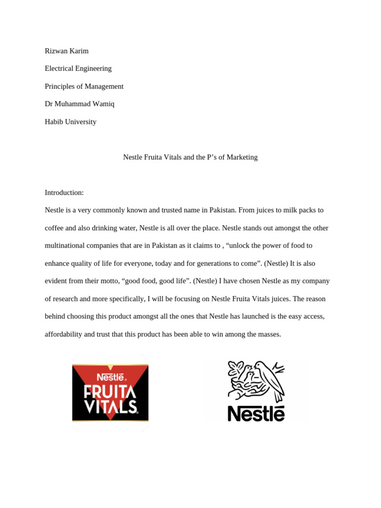 Nestle Fruita Vitals Marketing Strategy | PDF | Brand | Juice
