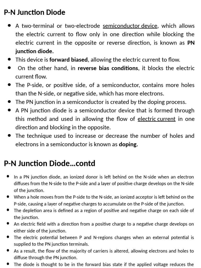 Summary on Module 1 P-N Junction Diode & Applications | PDF | P–N Junction | Diode