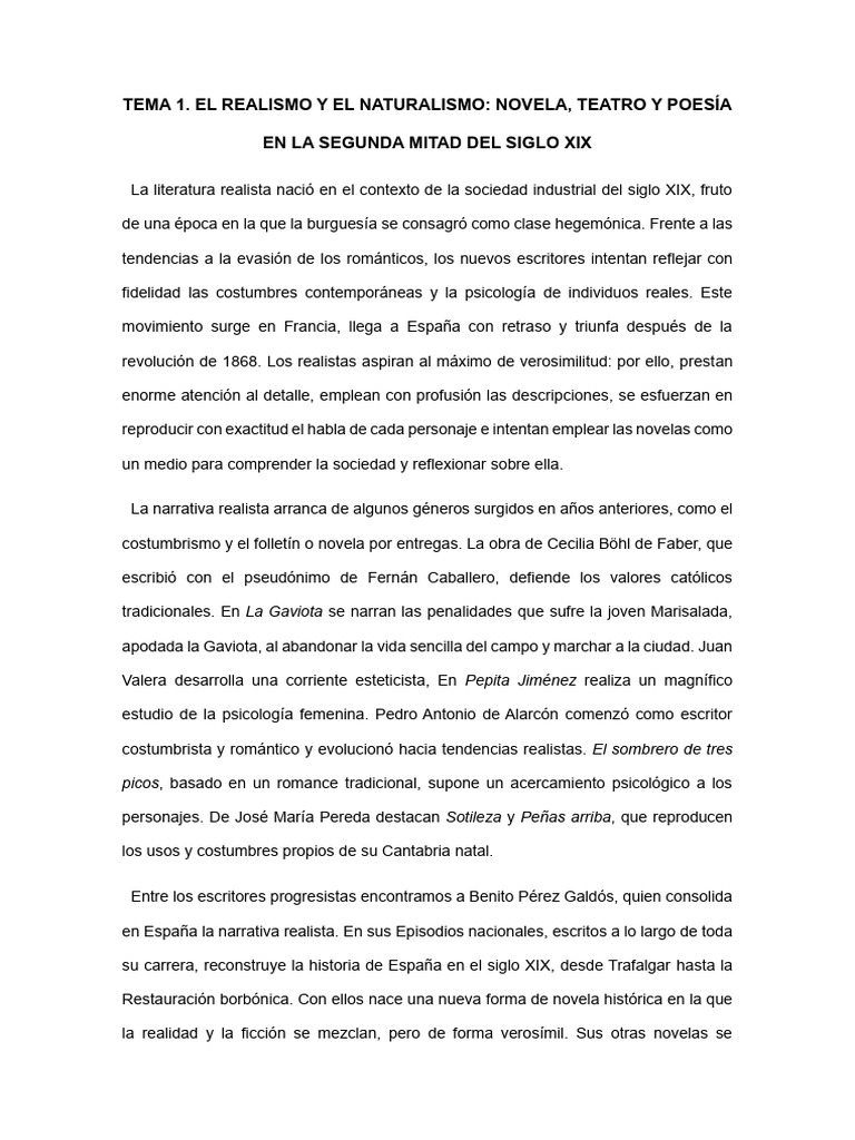 Tema 1. El Realismo y El Naturalismo... | PDF | Realismo literario