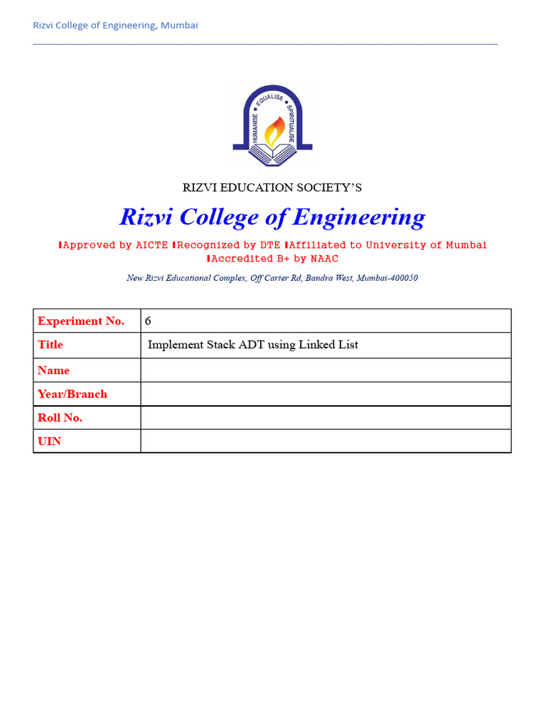 Expt 6 Ecs Implement Stack Adt Using Linked List Pdf Algorithms 1189