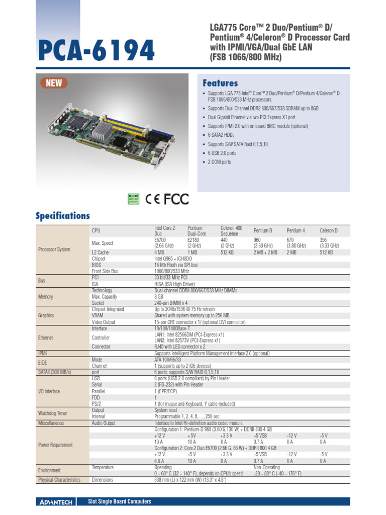 Pca-6194 DS | PDF | Computer Hardware | Computer Engineering