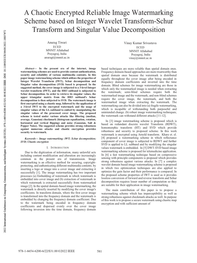 A Chaotic Encrypted Reliable Image Watermarking | PDF | Matrix ...