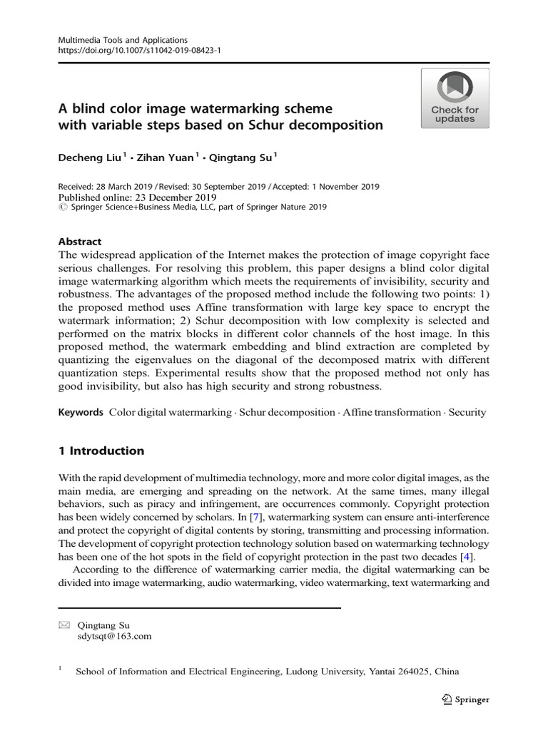 A Blind Color Image Watermarking Scheme-2019 | PDF | Matrix (Mathematics)