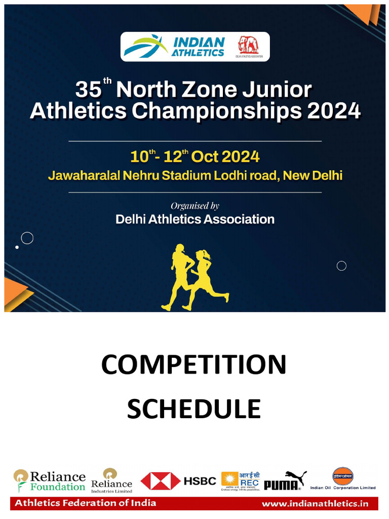 Schedule- 35th North Zone Junior Athletics Championships 2024-1 | PDF ...