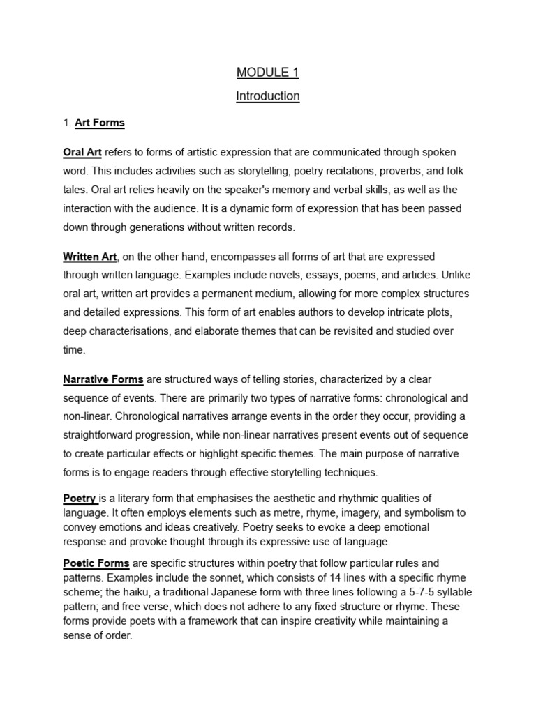 Module 1 Notes (1) | PDF | Poetry | Narrative