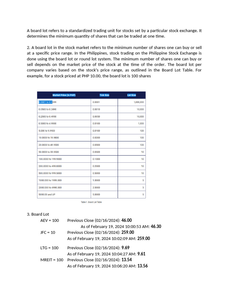 Understanding Board Lots in Stock Trading | PDF | Stocks | Investing