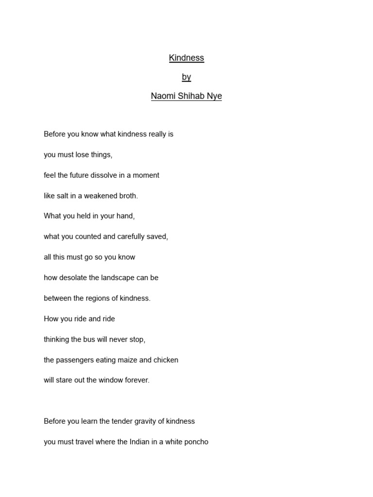 Naomi Shihab Nye's Kindness Poem Analysis | PDF