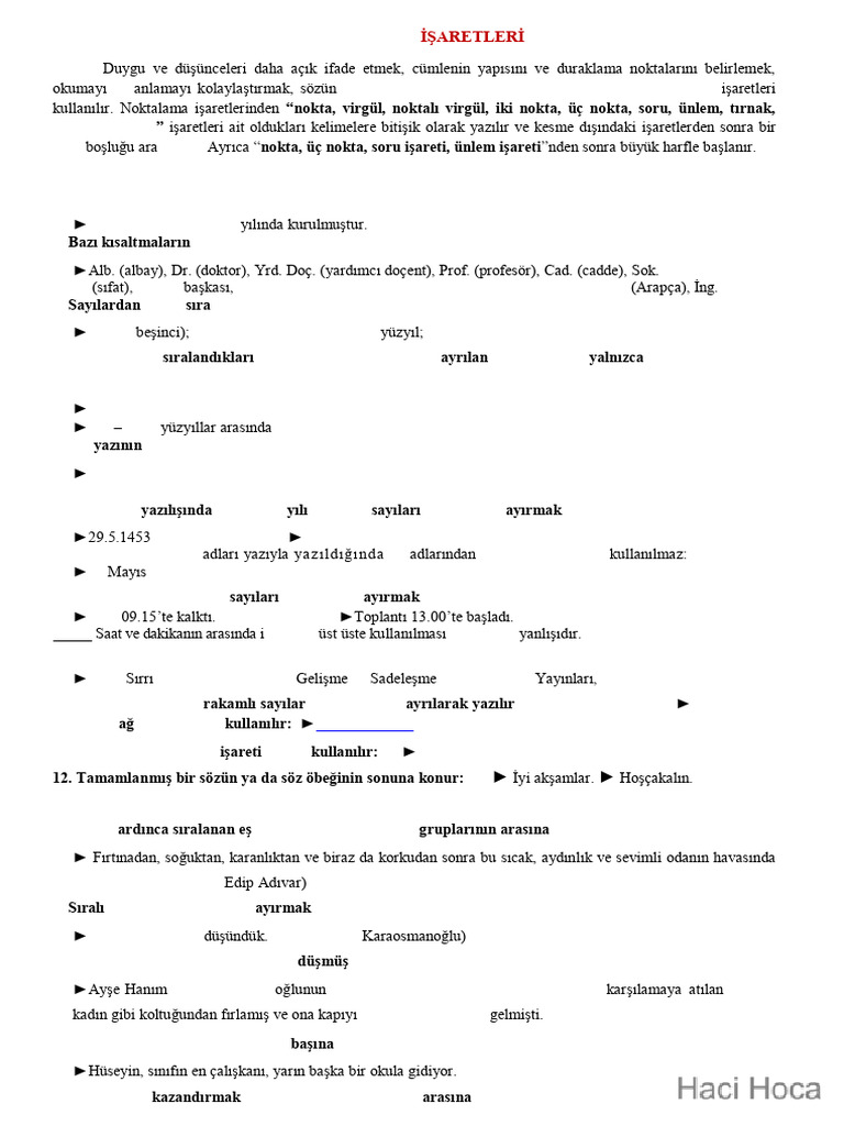 Haci Hoca-Noktalama Işaretleri Notu | PDF
