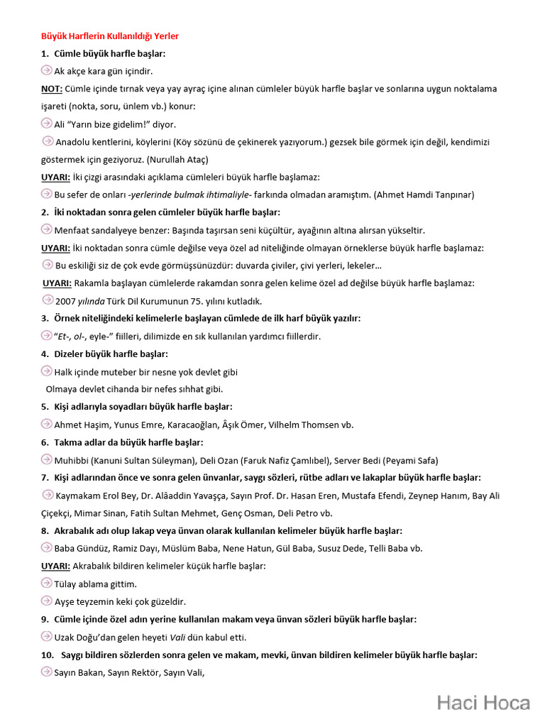 Haci Hoca-Yazım Kuralları Notu | PDF
