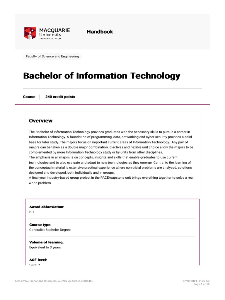 Bachelor of Information Technology Overview | PDF | Lecture | Information System