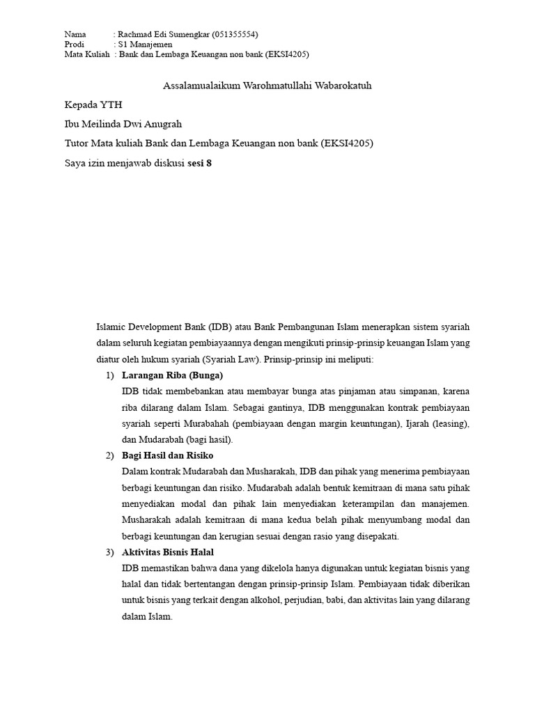 Rachmad Edi Sumengkar 051355554 - Bank Dan Lembaga Keuangan Non Bank EKSI4205 - Sesi 8 | PDF