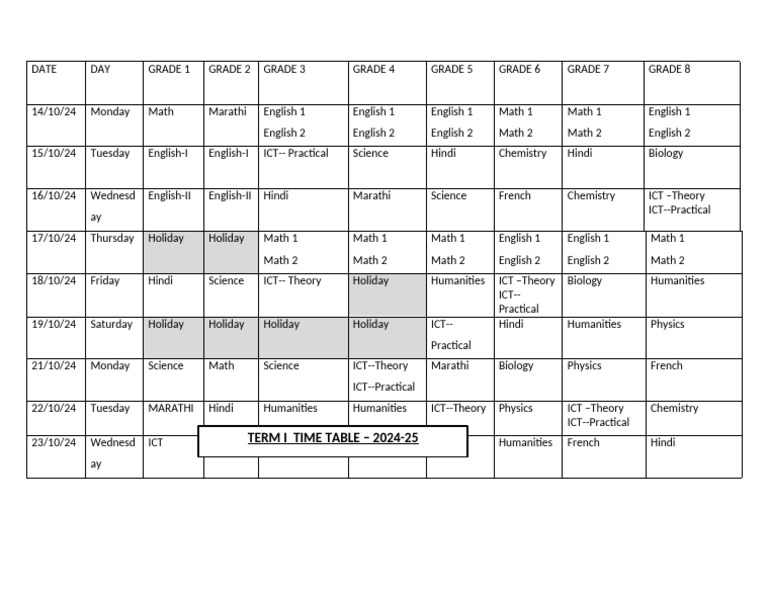TERM 1 TIMETABLE - 2023-24 - Final | PDF | Computers
