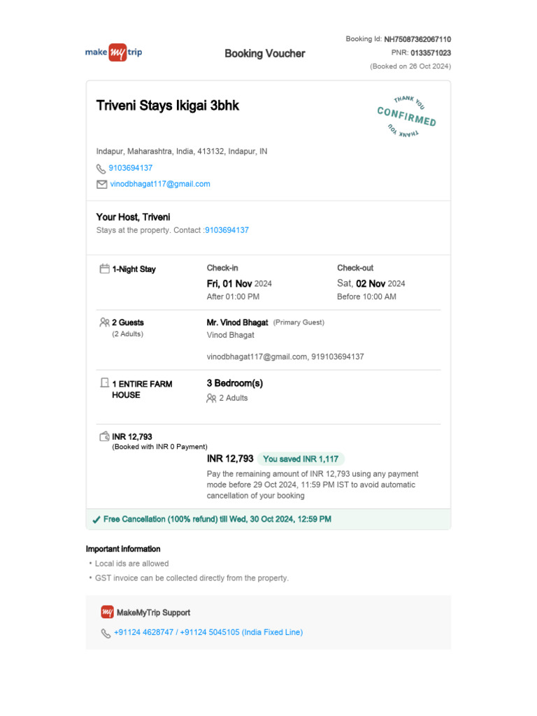 Agoda Hotel Booking Confirmation | PDF