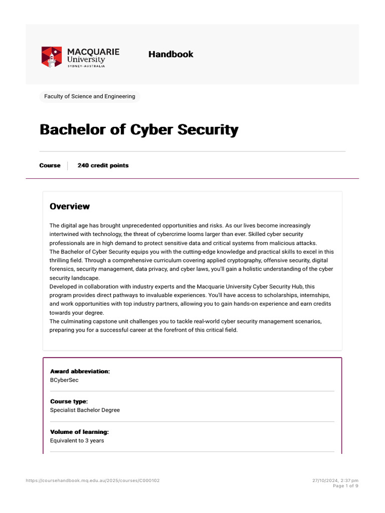 Bachelor of Cyber Security Overview | PDF | Computer Security | Security