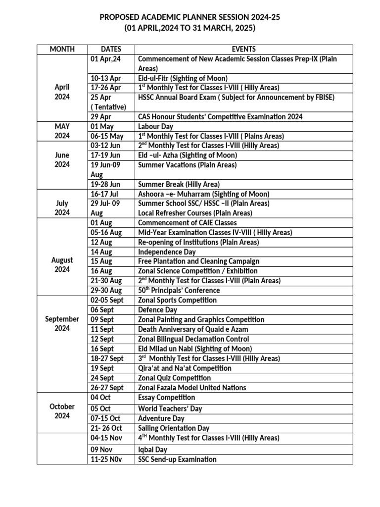 Academic Planner 2024-25 | PDF | Educational Assessment And Evaluation ...