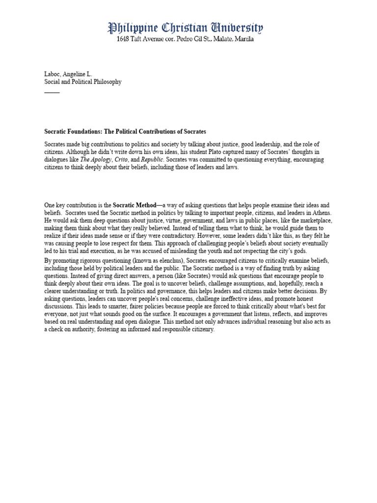 Socrates Political Contributions - Angeline Laboc | PDF | Socrates ...