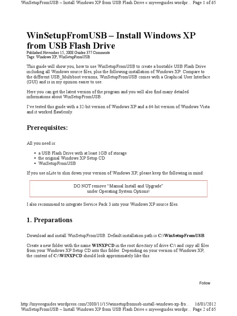 WinSetupFromUSB - Install Windows XP From USB Flash Drive Myeeeguides ...