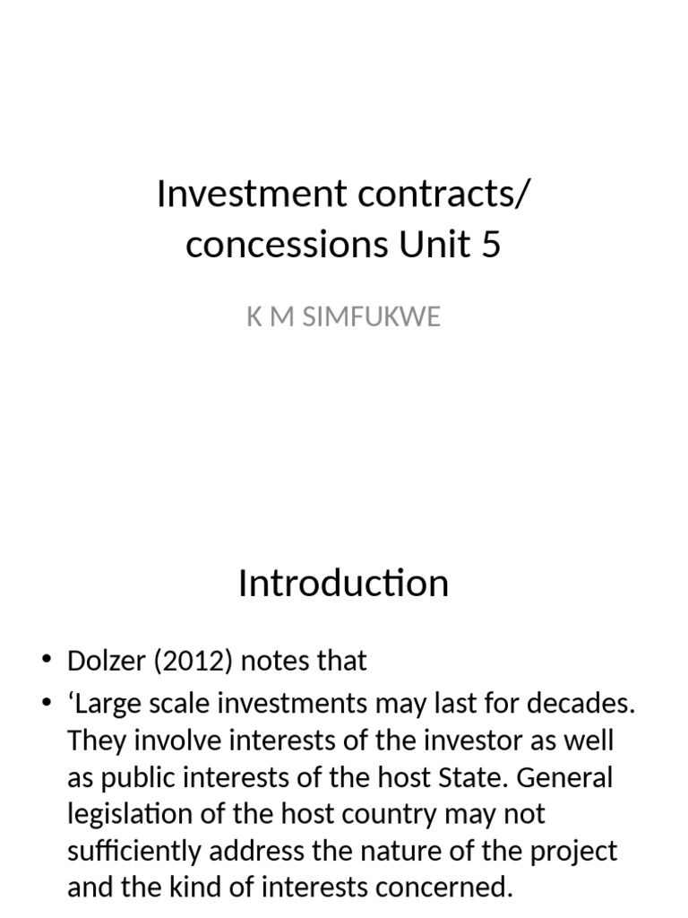 Unit 5 Investment Contracts or Concessions | PDF | Sovereignty ...