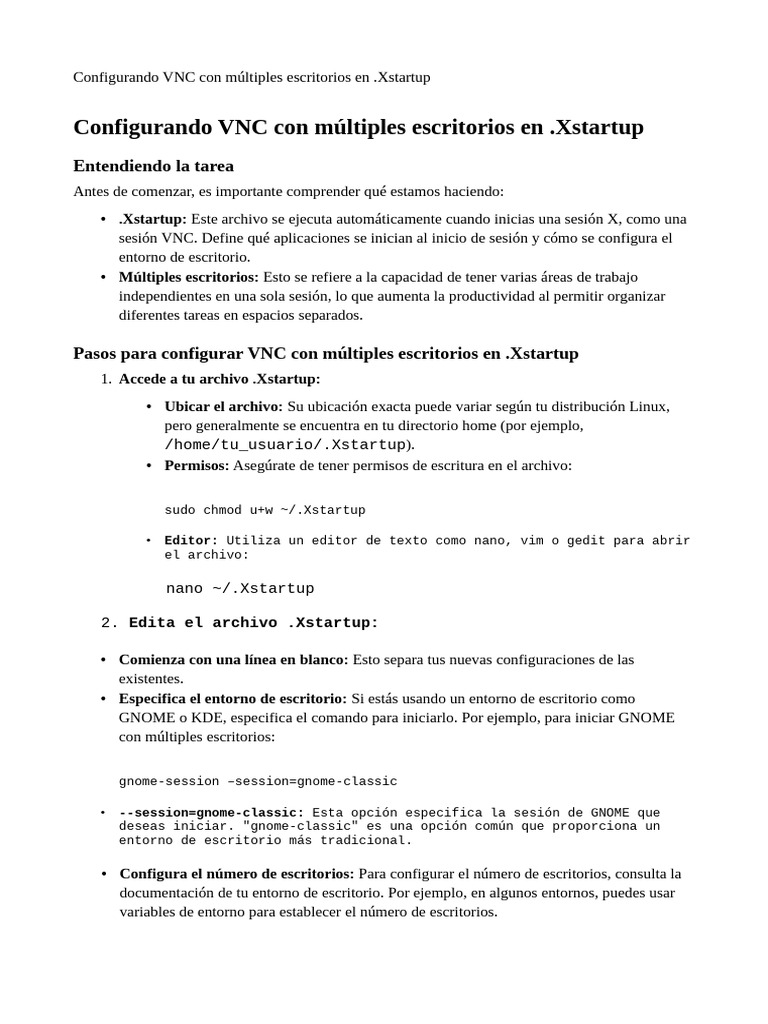 Configurando VNC Con Múltiples Escritorios | PDF | Entorno de escritorio | Proyectos de software ...