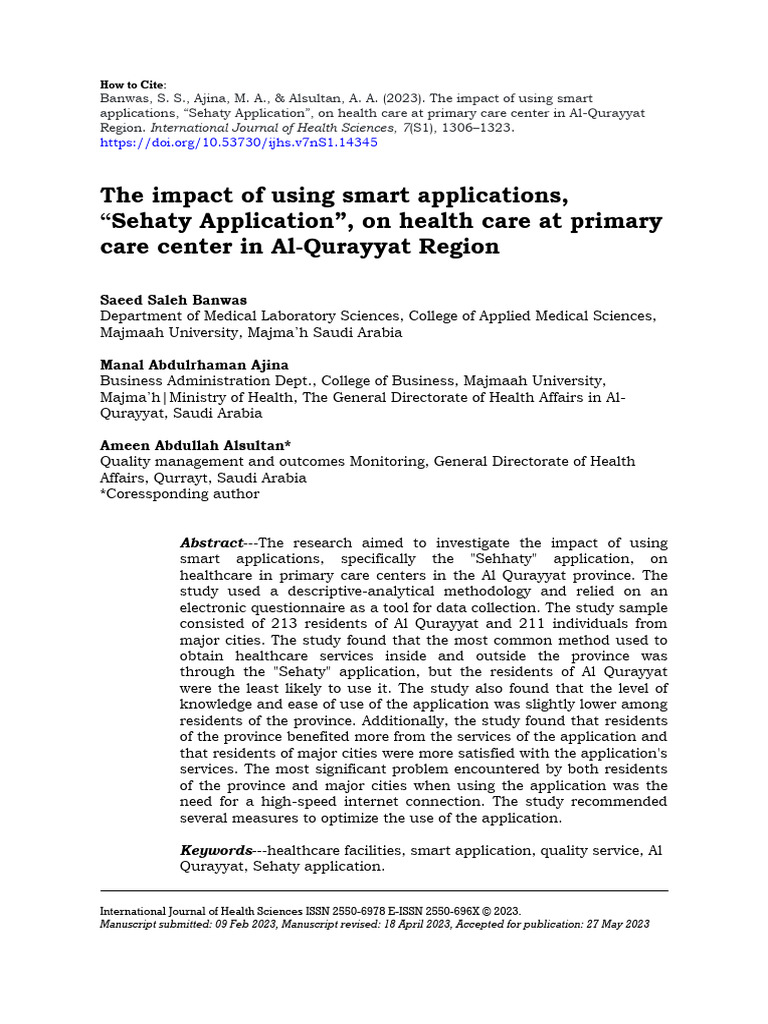 Impact of Using Smart Applications Sehaty Applicat | PDF | Health Care ...