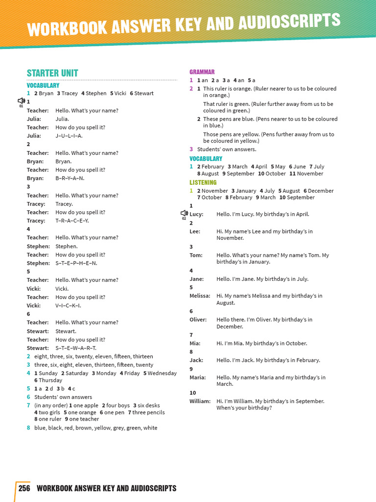Workbook Answer Key and Audioscripts | PDF