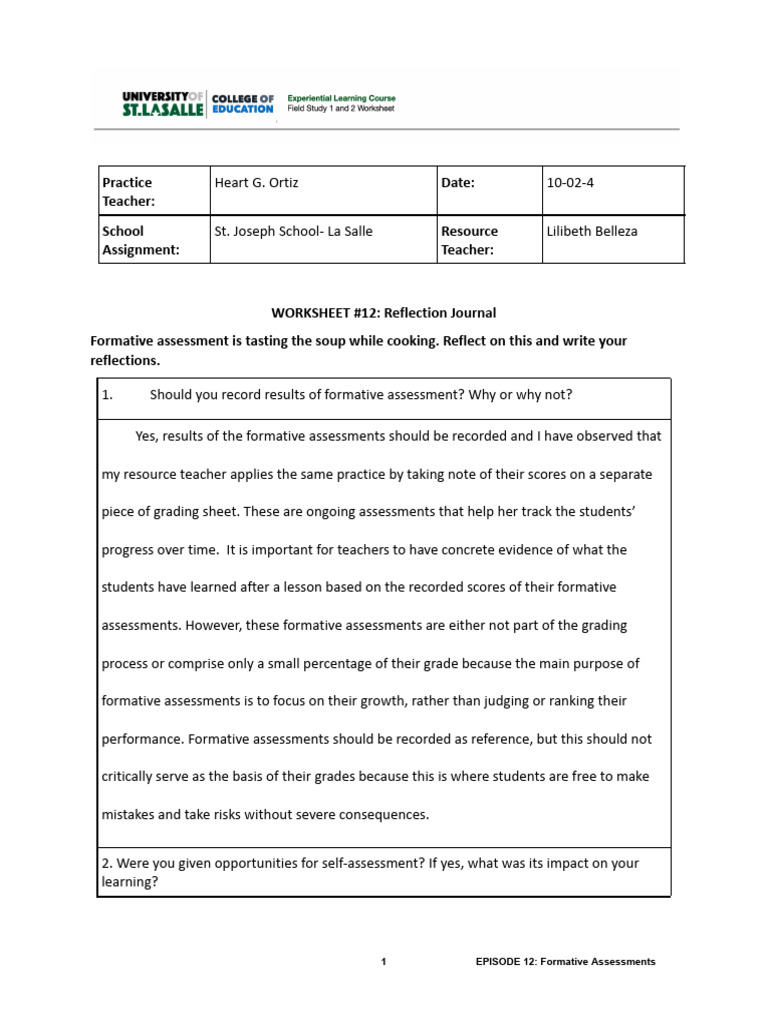 FS1 - Worksheet12 1 1 | PDF | Educational Assessment | Teachers