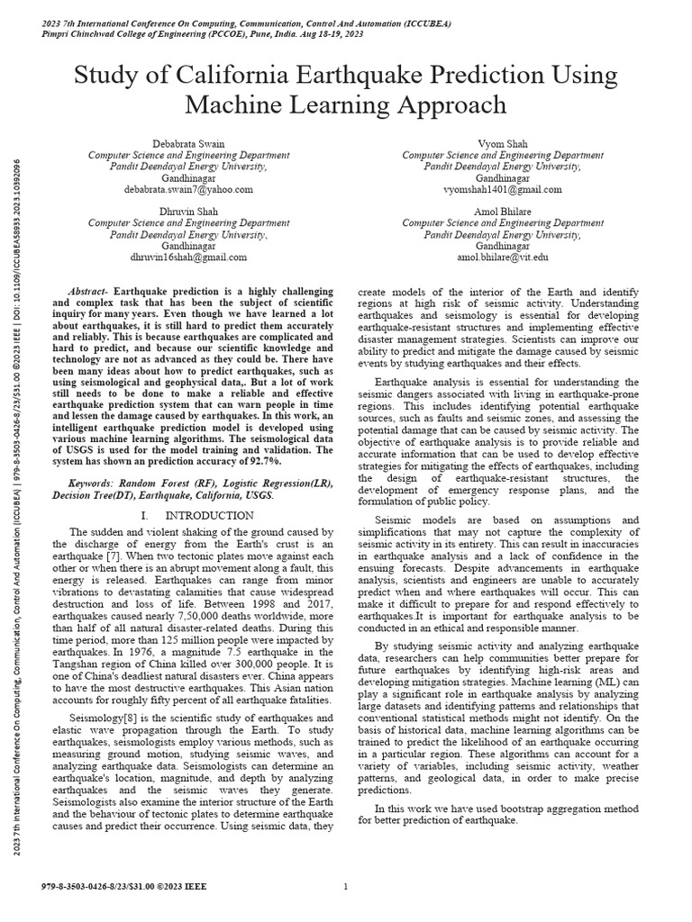 Machine Learning for Earthquake Prediction | PDF | Seismology | Earthquakes