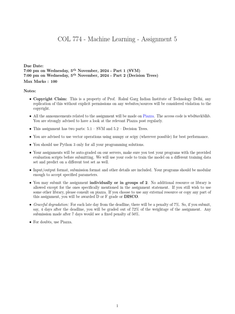 COL 774 - Machine Learning - Assignment 5 | PDF | Support Vector ...
