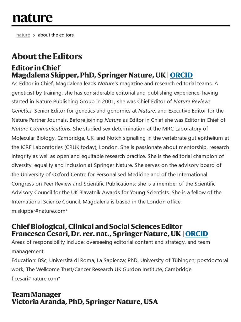Editors of Nature Magazine Overview | PDF | Science | Biology