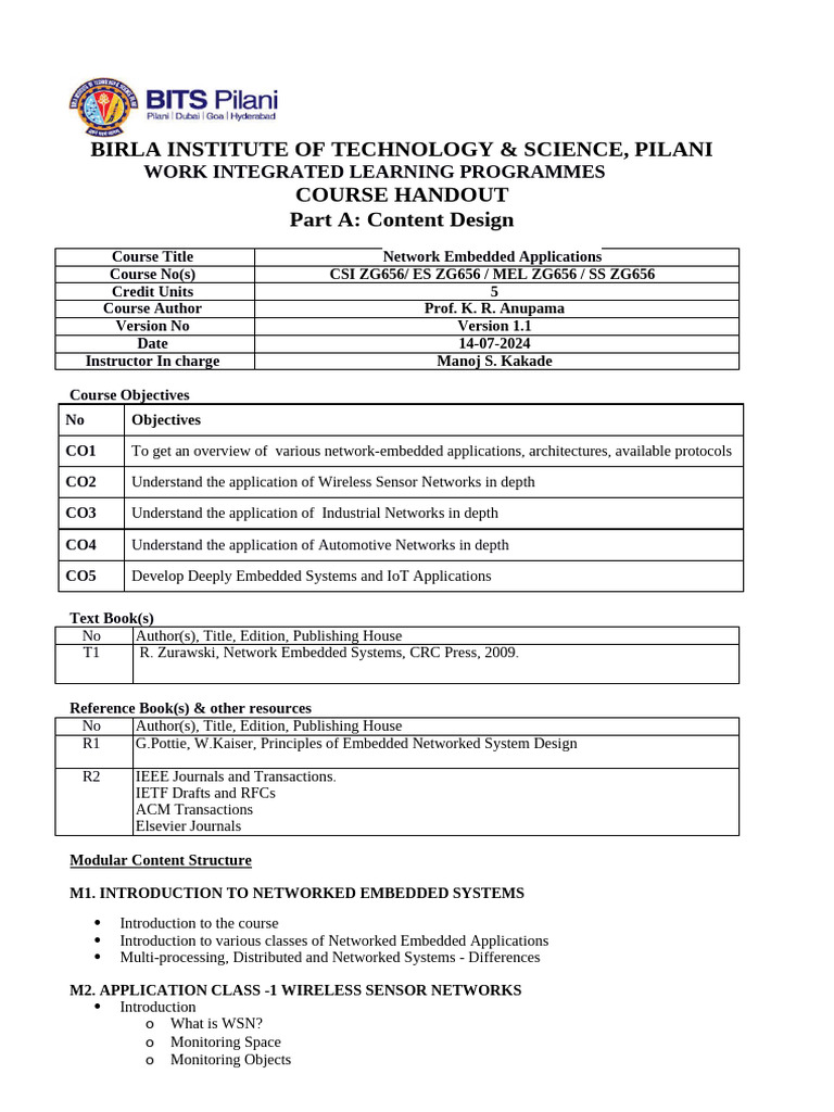 Csi Zg656 Course Handout Revised | PDF | Wireless Sensor Network | Ethernet