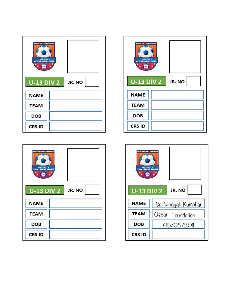 YPL U-13 Div 2 ID Card | PDF