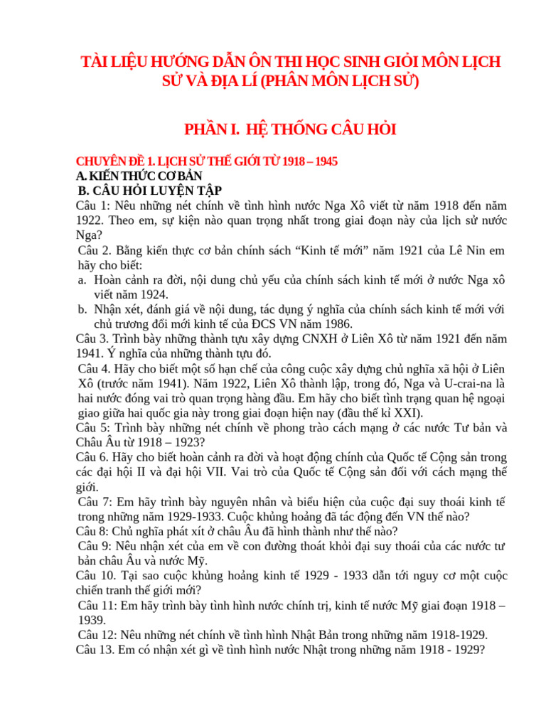 Tài Liệu HD Ôn HSG Môn Lịch Sử Và Địa Lí (Lịch Sủ) 9 - KNTT-CD, CTST | PDF