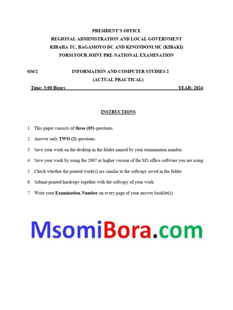 2024 Form Four Computer Exam Guidelines | PDF | Computing