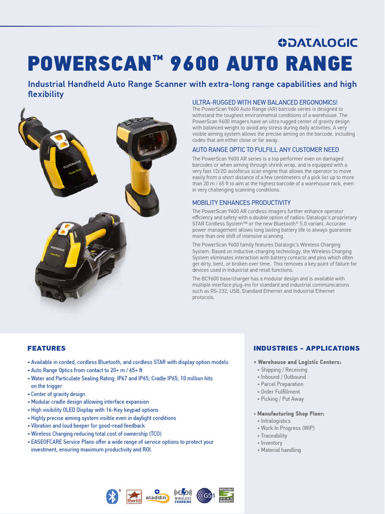 PowerScan 9600 AR Data Sheet English | PDF | Barcode | Wireless