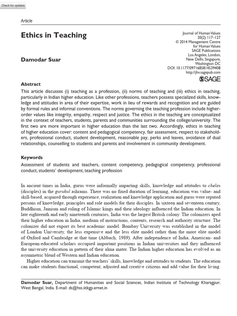 suar-2014-ethics-in-teaching | PDF | Teachers | Learning