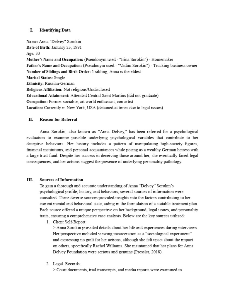 Case Study of Anna Sorokin | PDF | Antisocial Personality Disorder | Personality Disorder