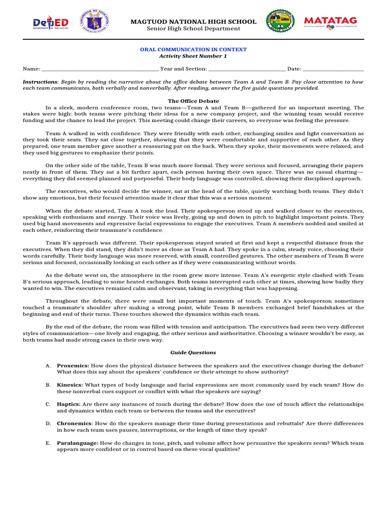 Activity Sheet 1 - OC Verbal and Nonverbal | PDF | Body Language ...