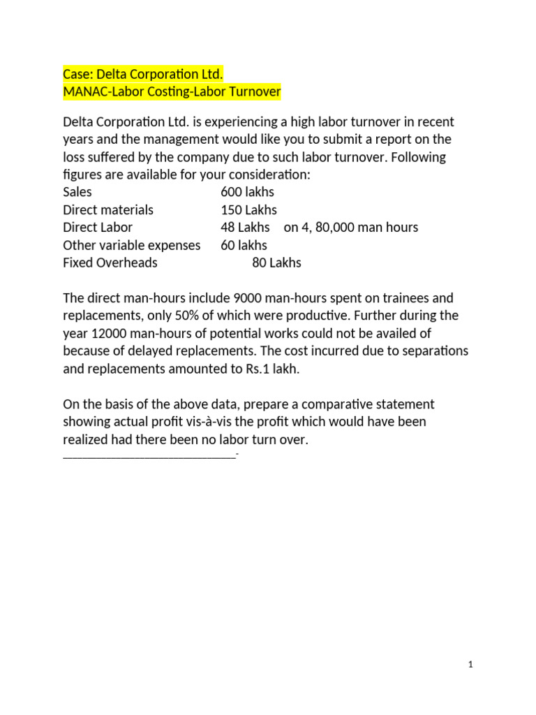MANAC-CASE-Labor - DELTA | PDF | Finance & Money Management