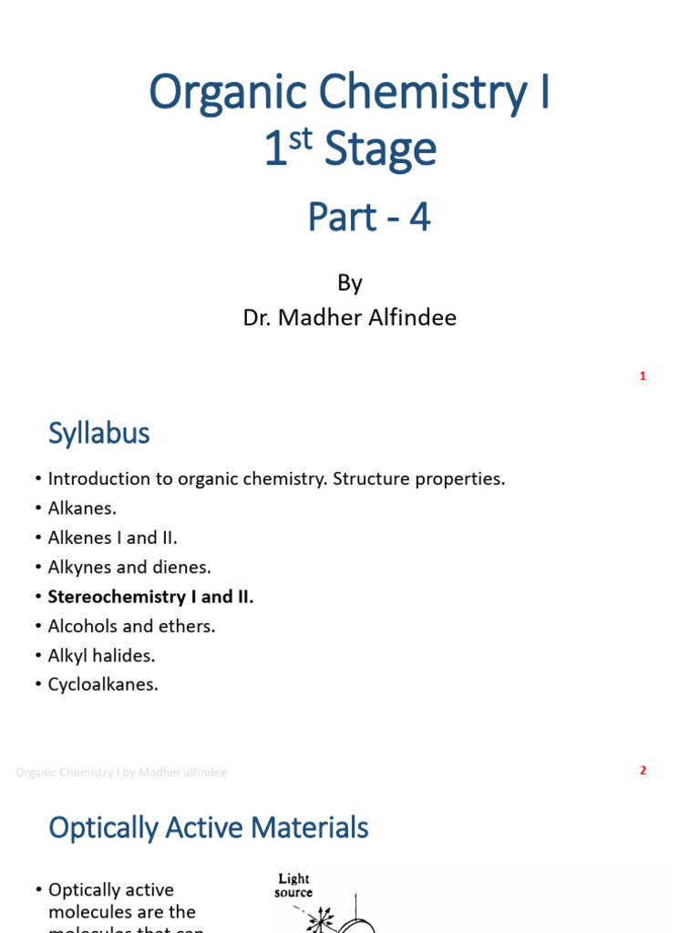 Org. Chemistry I by Madher - Part 4 | PDF | Chirality (Chemistry ...