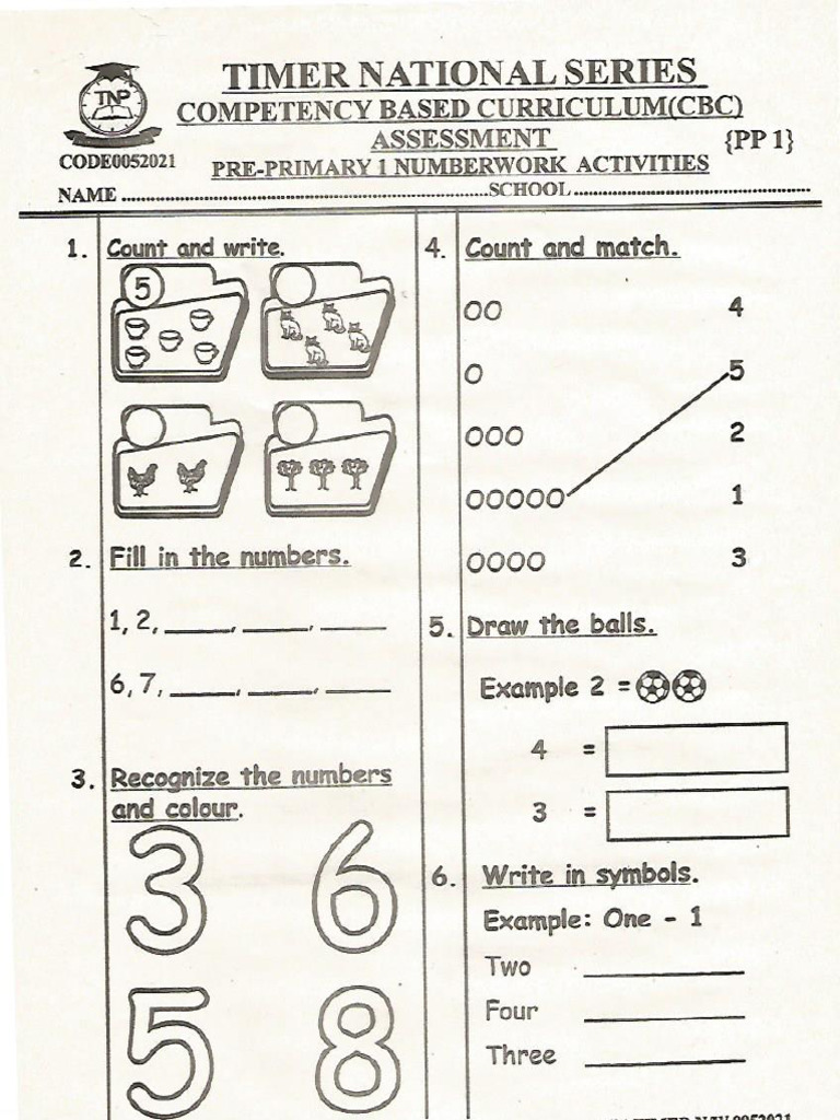 Pre Primary 1 Term 3 Exams Set 1 2021 Teacher - Co .Ke | PDF
