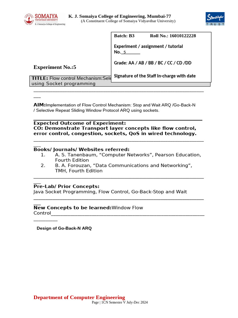 CN Expt 5 - 16010122228 | PDF | Computer Engineering | Computer Networking