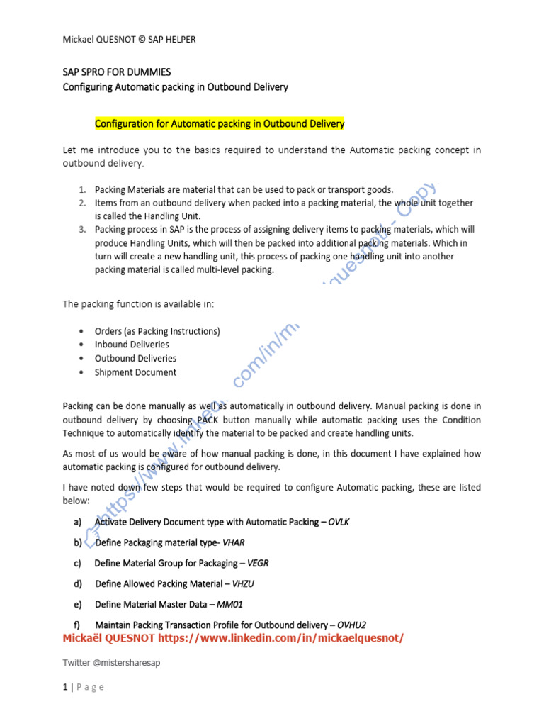 Outbound Delivery Automatic Packing | PDF | Packaging And Labeling | Pallet